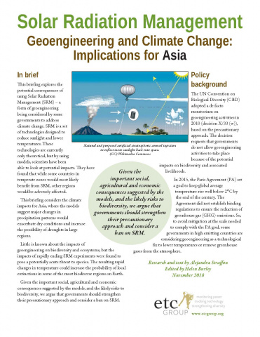 Solar Radiation Management - Implications for Asia | ETC Group